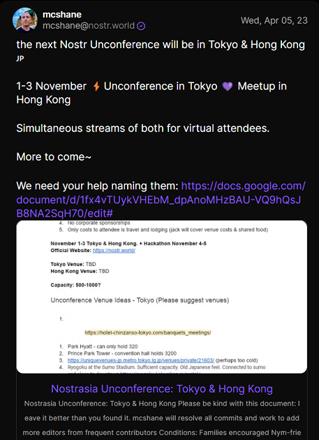 分散型SNS基盤Nostrの会合、東京で開催へ